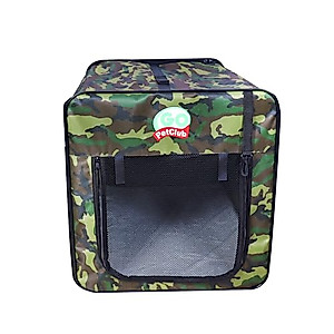 Go Pet Club 43" Soft Collapsible Dog Crate, Portable Pet Carrier, Thick Padded Pet Travel Crate for Indoor & Outdoor, Foldable Kennel Cage with Durable Mesh Windows, Forest Green Camo