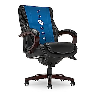 La-Z-Boy Bellamy Executive Office Chair with Memory Foam Cushions, Solid Wood Arms and Base, Waterfall Seat Edge, Bon, Black