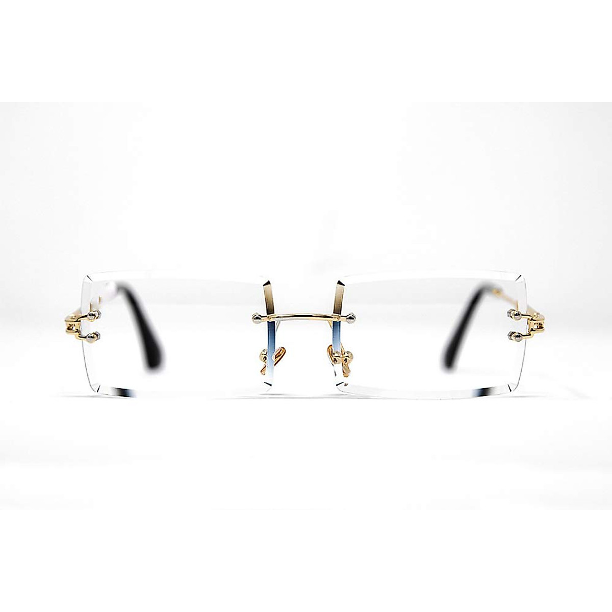 Street Knitted Luxury Rimless Designer Square Retro Gold Wire Metal Frame Clear Lens Eye Glasses Unisex Trendy Rectangle Frameless Hip Hop Glasses For Men And Women