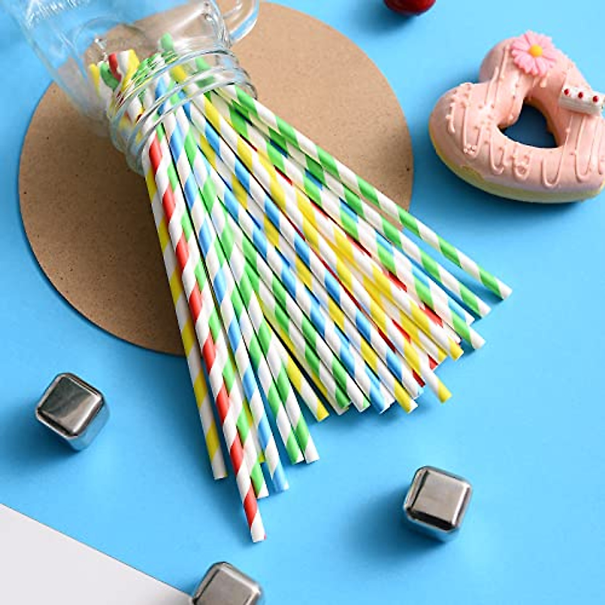 Pajitas de papel desechables, 200 unidades, colores surtidos, 100% biodegradables