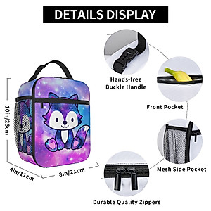 Mrublnel Galaxy Fox Printed Insulated Lunch Box Portable Lunch Bag with Detachable Handle,Reusable Lunchbox for Girls Boys Adults (Mrlunchbag-2302)