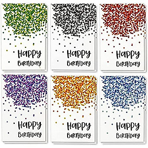 48 Pack Birthday Cards Bulk, 6 Assorted Confetti Designs with Envelopes, 4x6
