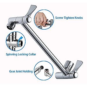 Shower Head, 8'' High Pressure Rainfall Shower Head / Handheld Showerhead Combo with 11'' Extension Arm, CUMIZON 6 Spray Settings Handheld Showerhead with Holder/ Hose, Flow Regulator, Chrome