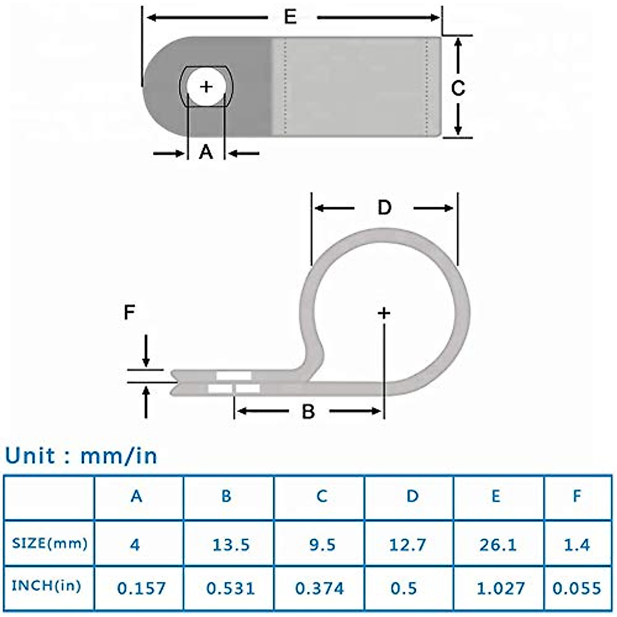 50 Pack 1/2 inch Rope Light P-Style Mounting Clips with Stainless Steel Screws, Cable Clip Wire Clamp for Wire Management