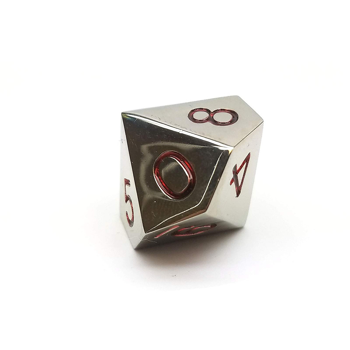 Koplow Games Single D10 20mm Numbered 0 to 9 Metal Die - Silver with Red Numbers