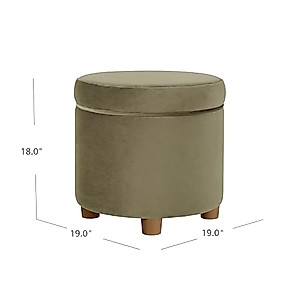 HomePop Home Decor | Upholstered Round Storage Ottoman | Ottoman with Storage for Living Room & Bedroom, Light Sage Green Velvet Large