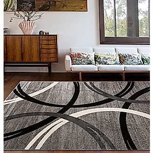 Rugshop Modern Wavy Circles Design Area Rug 5' 3" x 7' 3" Gray