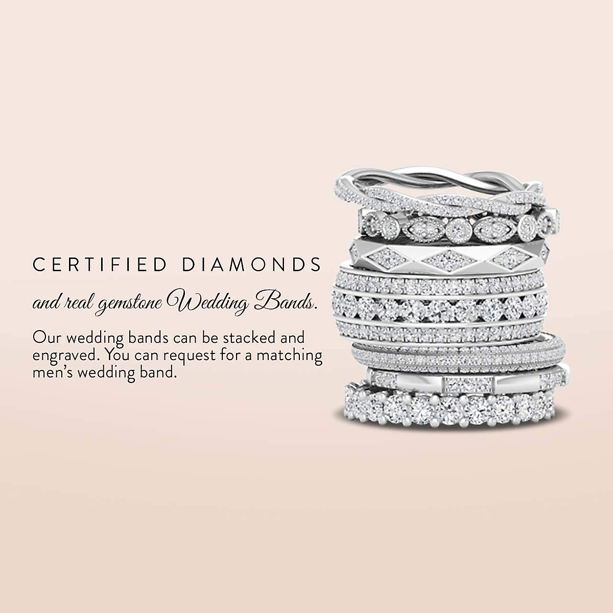 Diamondere Natural and Certified Amethyst and Diamond Wedding Ring in 14K White Gold | 0.49 Carat Half Eternity Stackable Band for Women, US Size 8