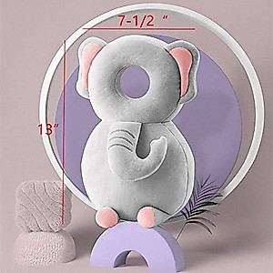 Baby Head Protector, Toddlers Head Safety Pad Cushion, Adjustable Toddlers Head Safety Pad Cushion Backpack, Baby Back Protection for Crawling & Walking, for Age 4-24Months (Gray-Elephant)