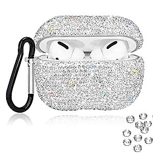 Bling Rhinestones Cover for AirPods Pro Case,Cute Bling Crystal Rhinestone AirPod Pro Protective Case Cover Shockproof with Keychain for 2019 AirPods Pro Charging Case (Silver)