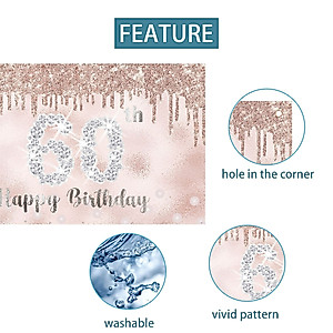 Joyiou Happy 60th Birthday Decorations for Her, Rose Gold 60th Birthday Gifts Party Supplies for Women Her, 60th Backdrop & Sash & Tiara Set, 60 Years Old Birthday Photo Booth Props (5 * 3 ft)