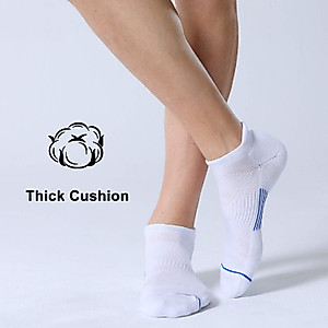 FITRELL 6 Pack Men's Ankle Running Socks Low Cut Cushioned No Show Athletic Sports Socks, Shoe Size 9-12, White+Blue