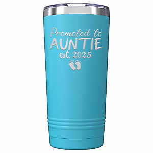 shop4ever Promoted to Auntie Est. 2025 Tumbler Insulated Tumbler 20 oz. with Lid, Stainless Steel Cups Travel Coffee Mug New Aunt Baby Announcement Gift (Teal)