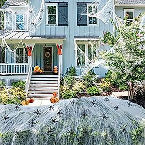 Xgunion Halloween Decorations 1200 Sqft Spider Webs Decorations Halloween Spider Web with 100 Extra Fake Spiders Super Stretchy Spider Webs for Halloween Decor Indoor and Outdoor Party Supplies