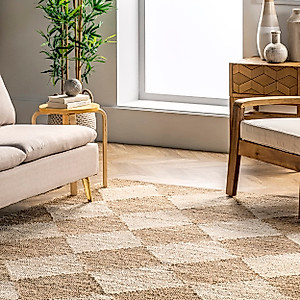 Rugs USA x Arvin Olano Louie Diamond Checkerboard Jute Area Rug, 3x5, Natural