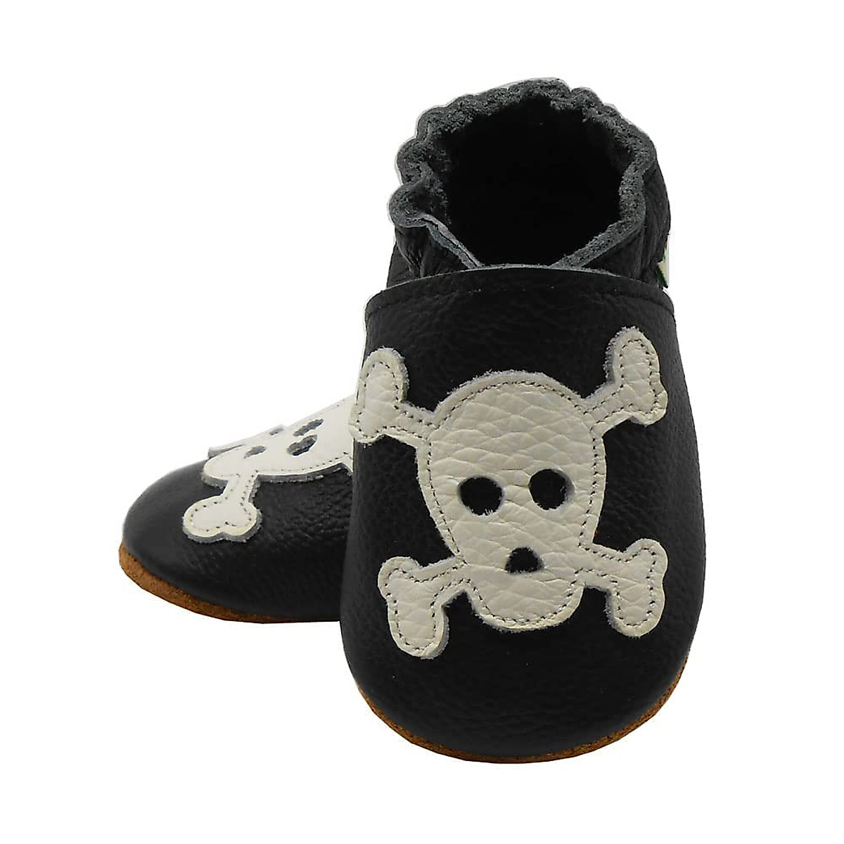 SAYOYO Baby Skull Soft Sole Black Leather Infant and Toddler Shoes 0-6months