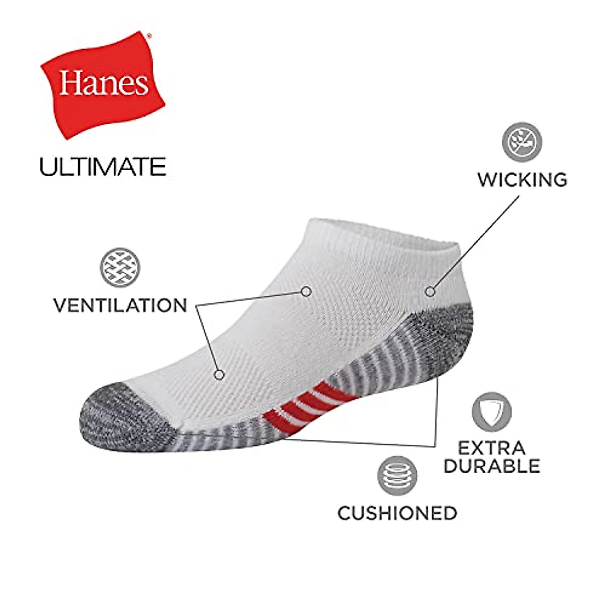 Hanes Ultimate boys No Show, 10-pack fashion liner socks, White, Large US