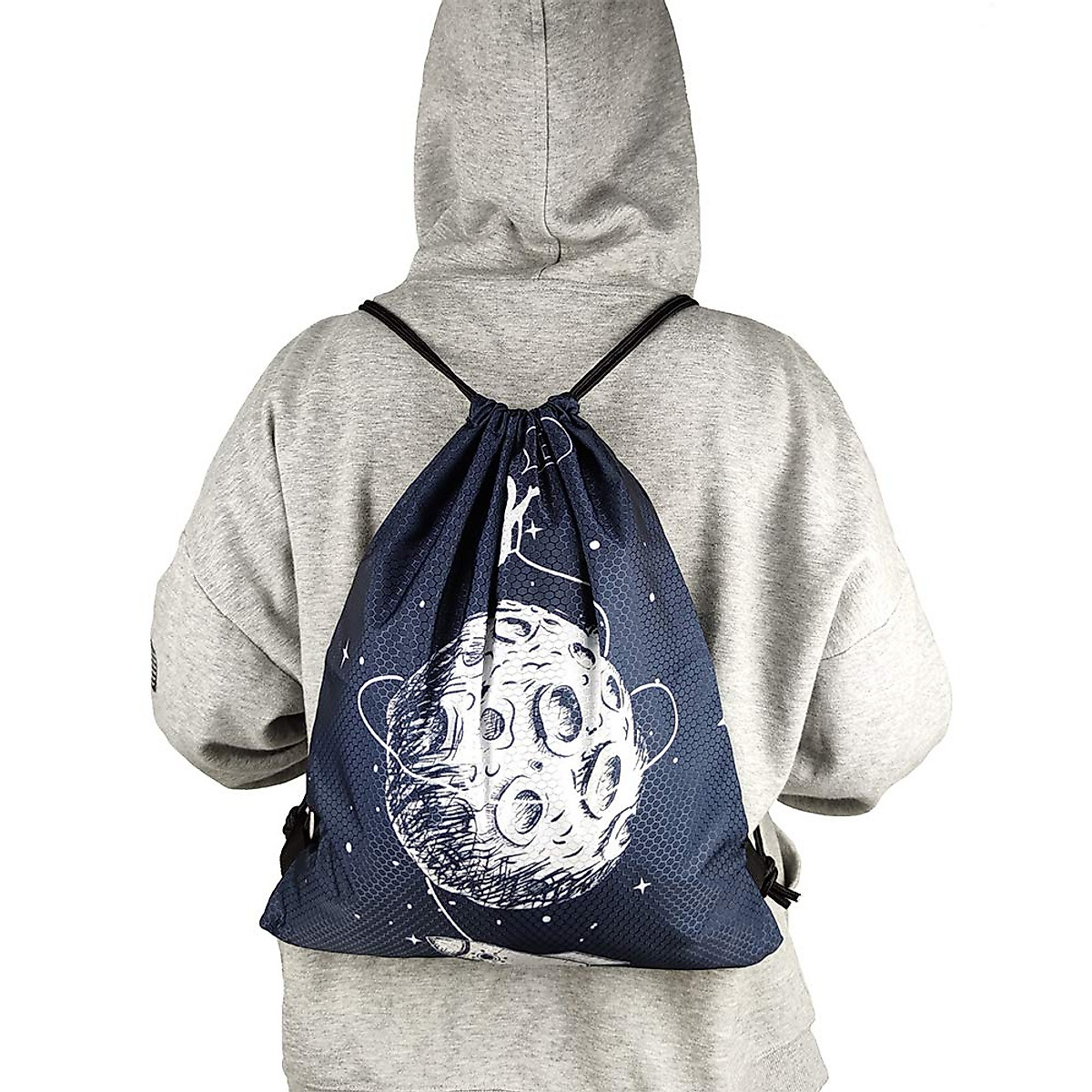 YISHOW Astronaut Spaceship Moon Palnet Unisex Drawstring Backpack Bag Sport Gym Travel Sackpack