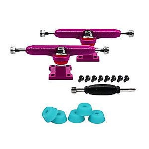 Teak Tuning Prodigy Fingerboard Trucks with Upgraded Lock Nuts, Pink Colorway - 32mm Wide - Professional Shape, Appearance & Components - Includes Pro Duro 61A Bubble Bushings in Teak Teal