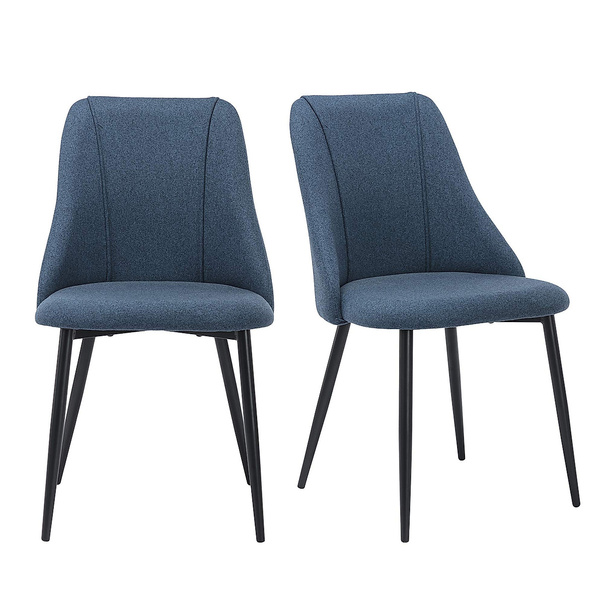 DAGONHIL Modern Dining Chairs for Kitchen,Linen-Cotton Upholstered Dining Chair Set of 2 with Black Metal Leg (Blue)