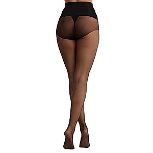 Frola Seamless Silk Stockings for Women 15 Dernier Run Resistant Control Top Sheer Tights(Black,Medium)