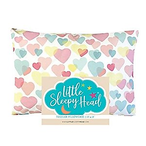 Little Sleepy Head Toddler Pillowcase, 100% Cotton & Hypoallergenic Pillow Case for Toddler Pillow, Snug Fit Envelope Pillowcase, 13x18 Pillowcase, Pilllow Sold Separately (Hearts)