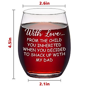 Futtumy Mothers Day Birthday Gift for Mom, Stepmother Stemless Wine Glass for Women Stepmom Stepmother, Stepmom Wine Glass Gift from Stepdaughter Stepson, 15 Oz