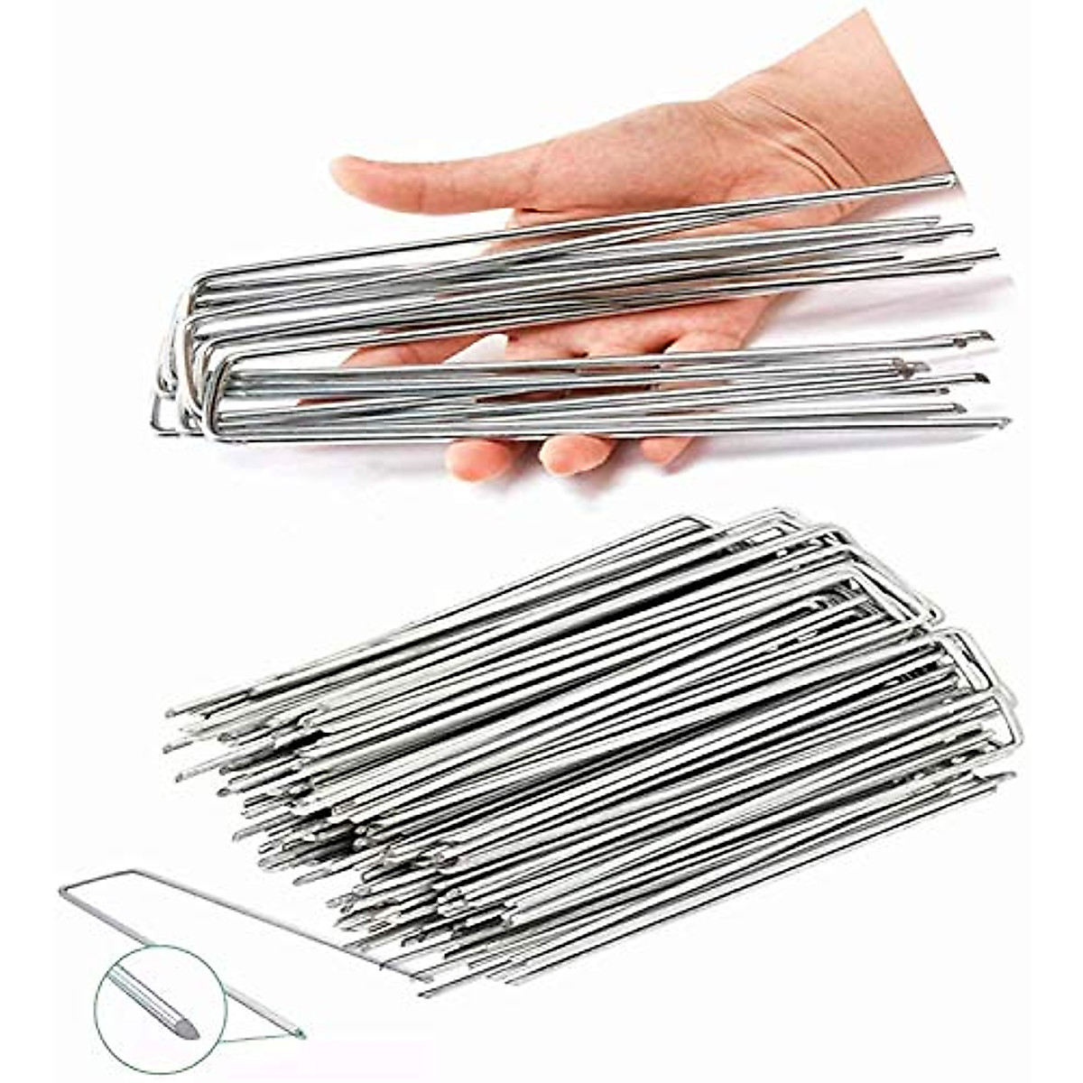 10 PCS 8 Inch Garden Stakes 4MM Diameter Heavy-Duty Landscape Staples with 10PCS Black Pad Rust Resistant U-Shaped Galvanized Garden Stakes for Installation of Turf Ground Plant Stakes