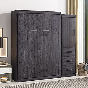 Hlcodca Versatile Full Size Murphy Bed with Wardrobe and 3 Drawers,Wood Storage Bed can be Folded into a Cabinet,for Small Spaces Apartments Studio Guest Room Use (Gray#G)