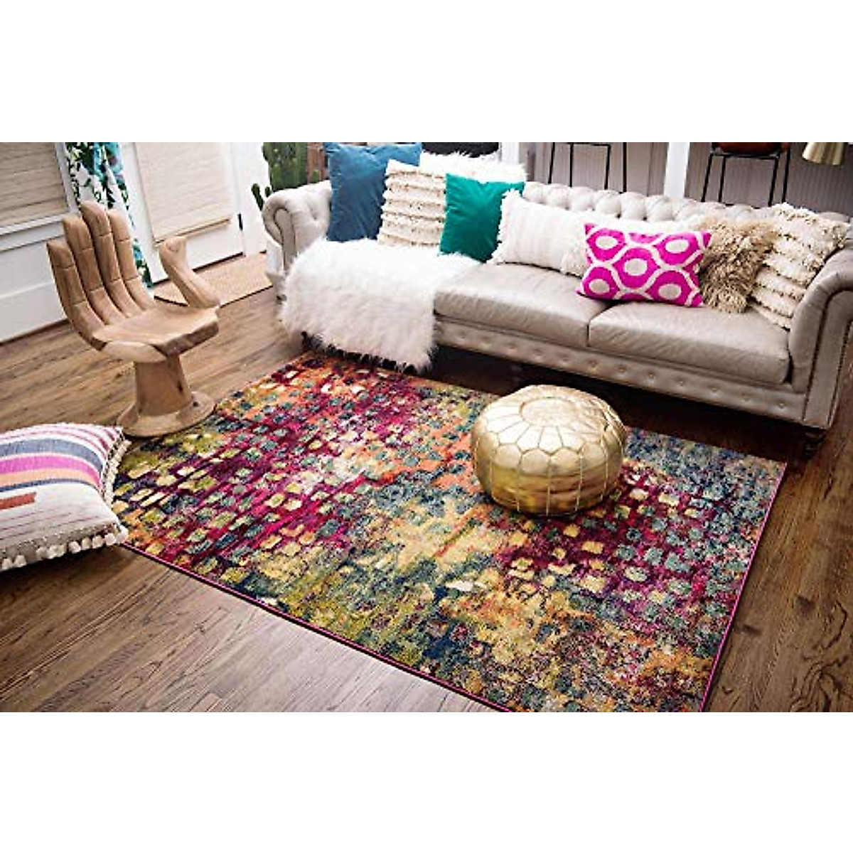 Unique Loom Jardin Collection Colorful, Vibrant, Abstract, Modern Area Rug, 3 ft 3 in x 5 ft 3 in, Multi/Blue