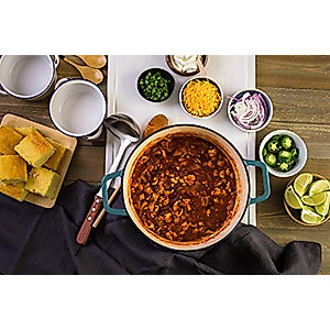 Mirro MIR-19063 4.8 Quart Cast Iron White Enamel Coated Interior Dutch Oven, Teal, Ready to Use