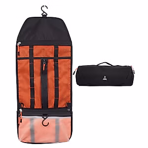 Compact Travel Toiletry Bag, Hanging Toiletry Bag for Men, Roll Up Dopp Kit Bathroom Shaving Shower Medicine Hygiene Bag for Traveling, Waterproof Lightweight Organizer for Gym Camping Grooming, Black
