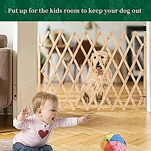 Expandable Accordion Dog Gate, Wooden Accordian Expansion Dog Gate for Doorway Stairs, Retractable Gate Safety Protection for Small Medium Pet Dog, 8" to 42" W, 28.7" H (Upgraded Accordion Dog Gate)