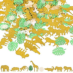 200 Pieces Safari Confetti Baby Shower Jungle Animal Confetti Table Confetti Gold Glitter Zoo Animal Shape Glitter Confetti for Baby Shower Birthday Party Supplies and Decorations