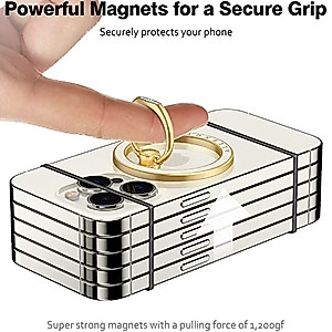 Compatible with MagSafe Phone Grip Stand, Allengel Magnetic Phone Ring Holder with Finger Kickstand for Smartphone, Luxury Gold White