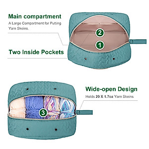Crochet Bag Yarn Bag Storage Organizer Knitting Bag For Crocheting Accessories Crochet Hook Case Gifts For Crafters (Teal)