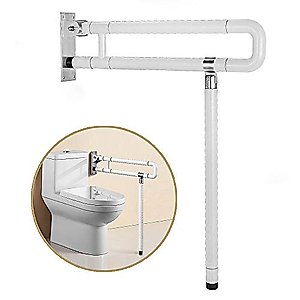 Handicap Grab Bars for Bathroom, Foldable Stainless Toilet Grab Bar with Textured Grip, 29.5(L) x27.5(H) inches Flip Up Toilet Safety Rails with Leg for Elderly