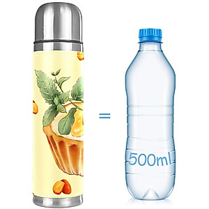 Stainless Steel Leather Vacuum Insulated Mug Mango Thermos Water Bottle for Hot and Cold Drinks Kids Adults 16 Oz