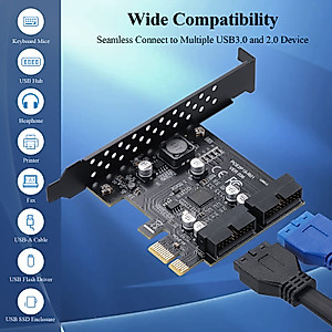 BEYIMEI PCIE 1X to 2 Port 19Pin Expansion Card, USB 3.2 GEN1 Super Speed 5Gbps PCI Express Card for Windows 11, 10, 8.1, 8, 7, XP