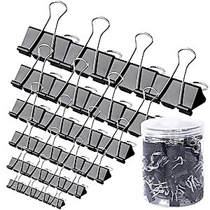 140pcs Binder Paper Clips Assorted Sizes, Binder Paper Clamps Office Supplies Clips for Paperwork, School, Home, Large Medium Small Paperclips Set with Box, Black