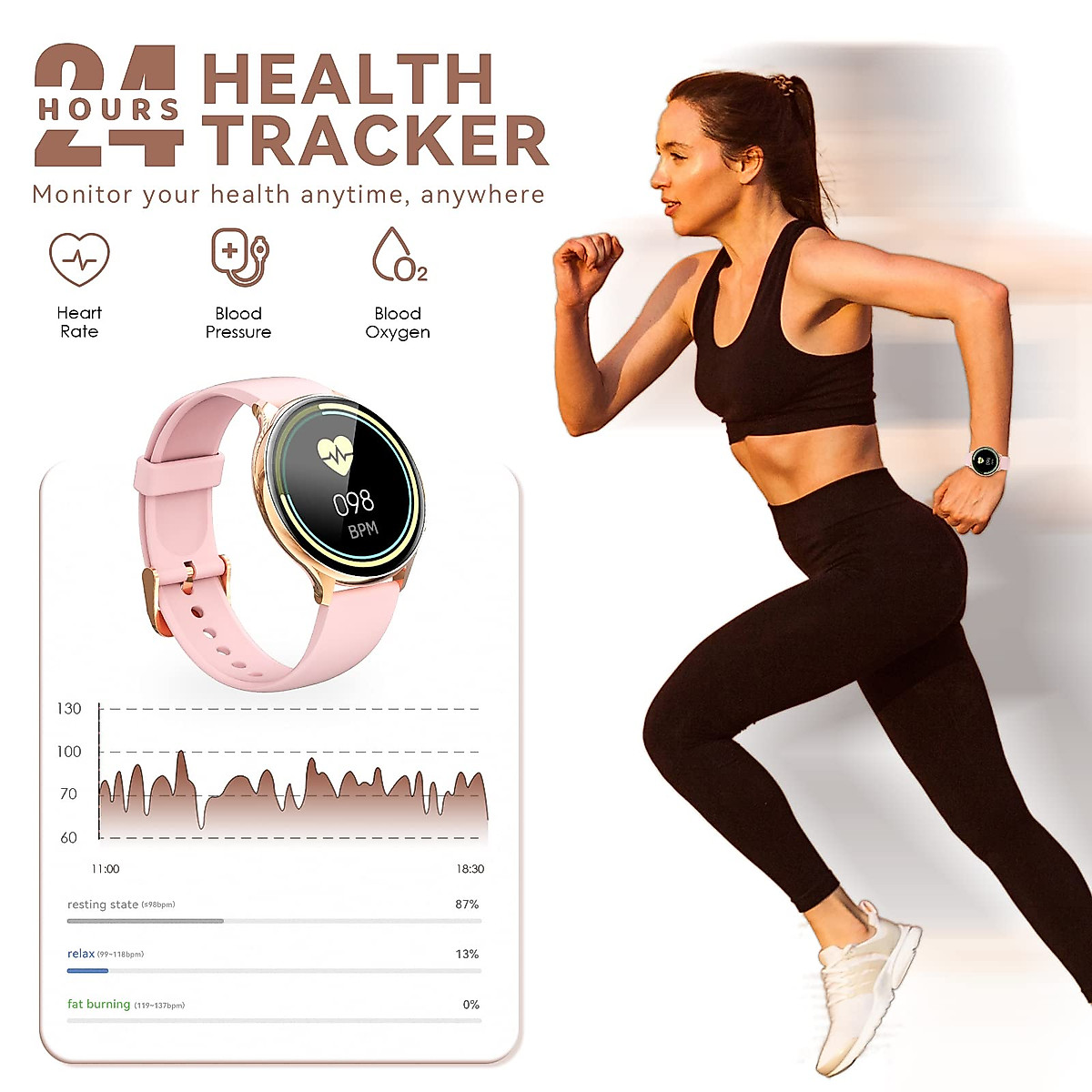 EIGIIS Smart Watch for Women 2023 HD Smartwatch for iPhone and Android Phones 3ATM Waterproof Fitness Watch with Heart Rate Blood Oxygen Temperature Monitor Sleep Tracker Pedometer