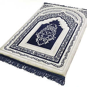 Modefa Luxury Foam Prayer Rug | Padded Cushion Janamaz Sajjada | One Inch Thick Soft Velvet Islamic Namaz Sajadah Carpet (Blue)