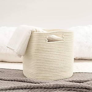 UBBCARE Set of 3 Cotton Rope Basket 11 X 10.5 X 10.5 Inches，Storage Baskets for Shelves, Woven Baskets for Organizing with Handles, Cube Storage Bins for Storage Books, Magazines, Toys, Beige