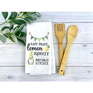 CANARY ROAD Personalized Easy Peasy Lemon Squeezy Kitchen Towel | Custom Gnome Theme Dish Towel | Summer Kitchen Decor | Seasonal Decor | Kitchen Accessories | Housewarming Gift | Gift for Friend