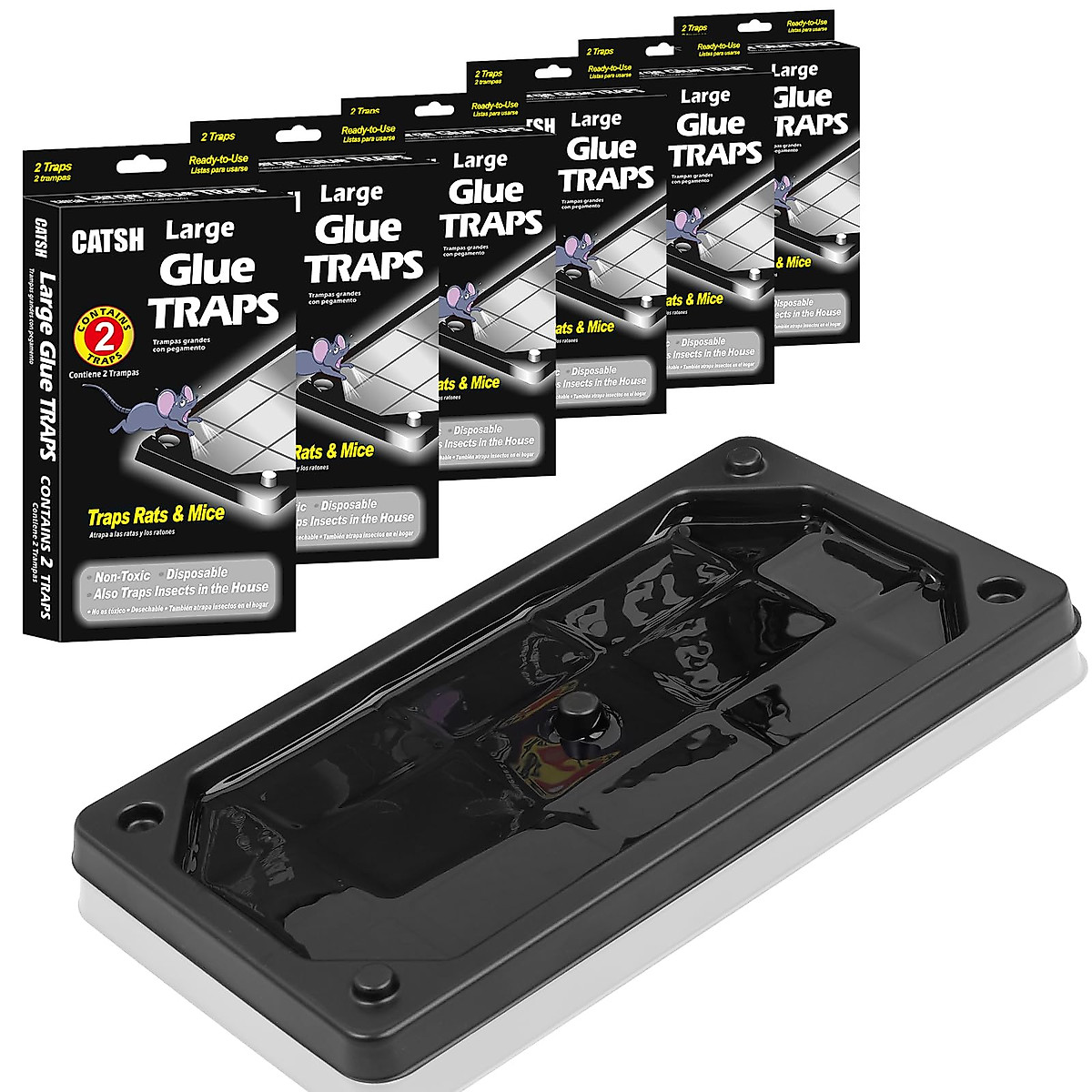 CATSH Rat Mouse Glue Traps Indoor for Home 12 Count - Mice Control Trap Large Size Waterproof Pre-Scented Super Hold Sticky Tray Non-Toxic