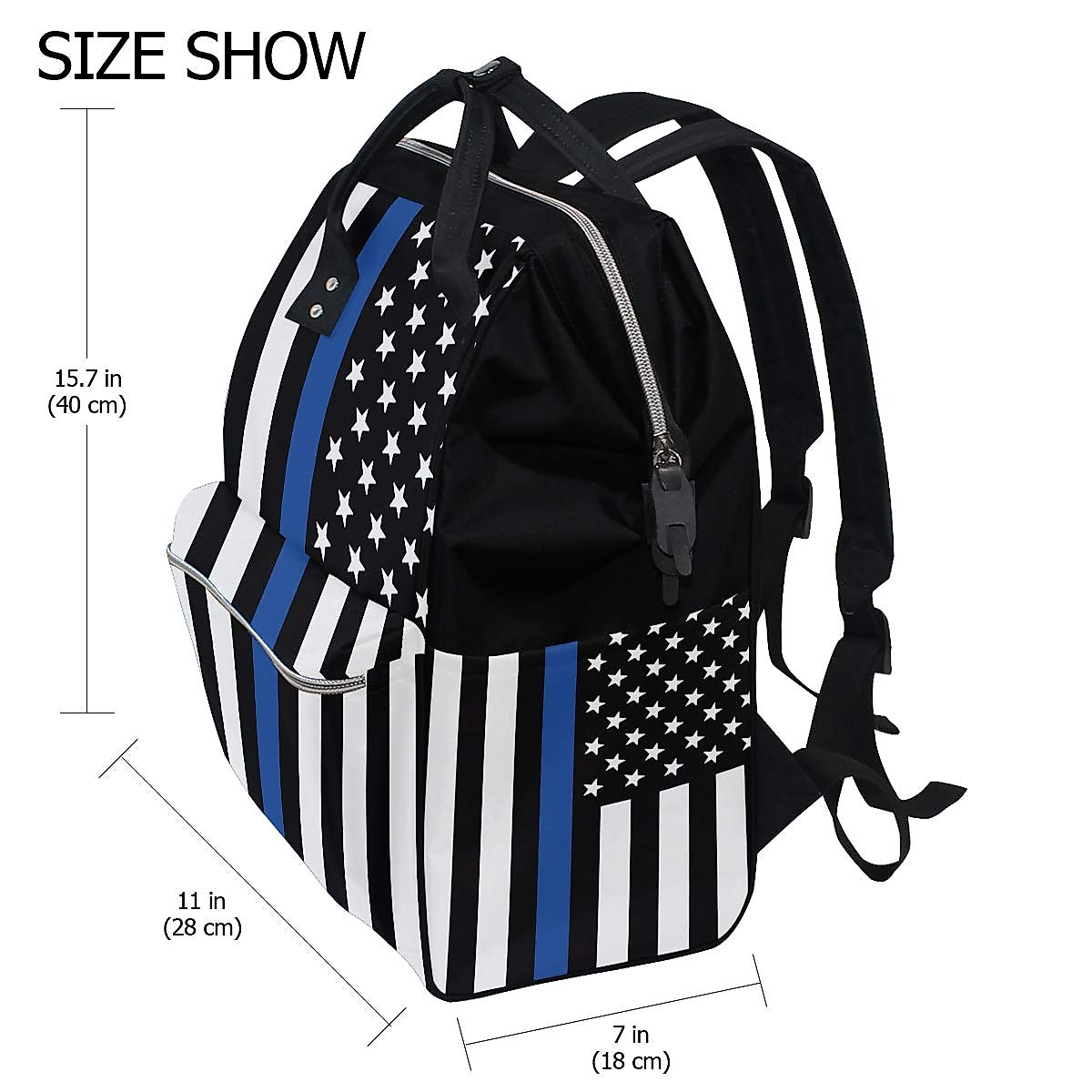 DerlonKaje Large Capacity Baby Diaper Bag Thin Blue Line American Police Flag Durable Multi Function Travel Backpack