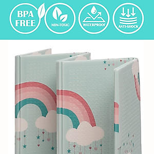 JumpOff Jo - Large Waterproof Foam Padded Play Mat for Infants, Babies, & Toddlers - Play & Tummy Time, Foldable Activity Mat, 70 in. x 59 in. - Woodland, Pack of 1 Rainbow