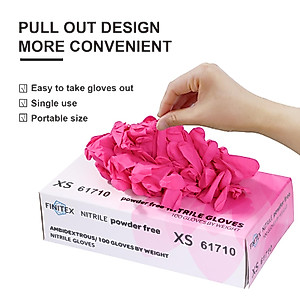 FINITEX Pink Nitrile Disposable Latex-Free Gloves - 3.5mil 100PCS/Box Powder-Free 9inch Gloves Guantes de Nitrilo Cleaning Medical Exam Food Cooking Gloves(100, X-Small)