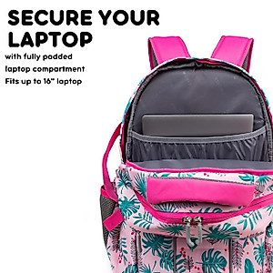 J World New York Atom Multi-Compartment Laptop Backpack, Palm Leaves, 18.5 X 13 X 7.5 (H X W X D)