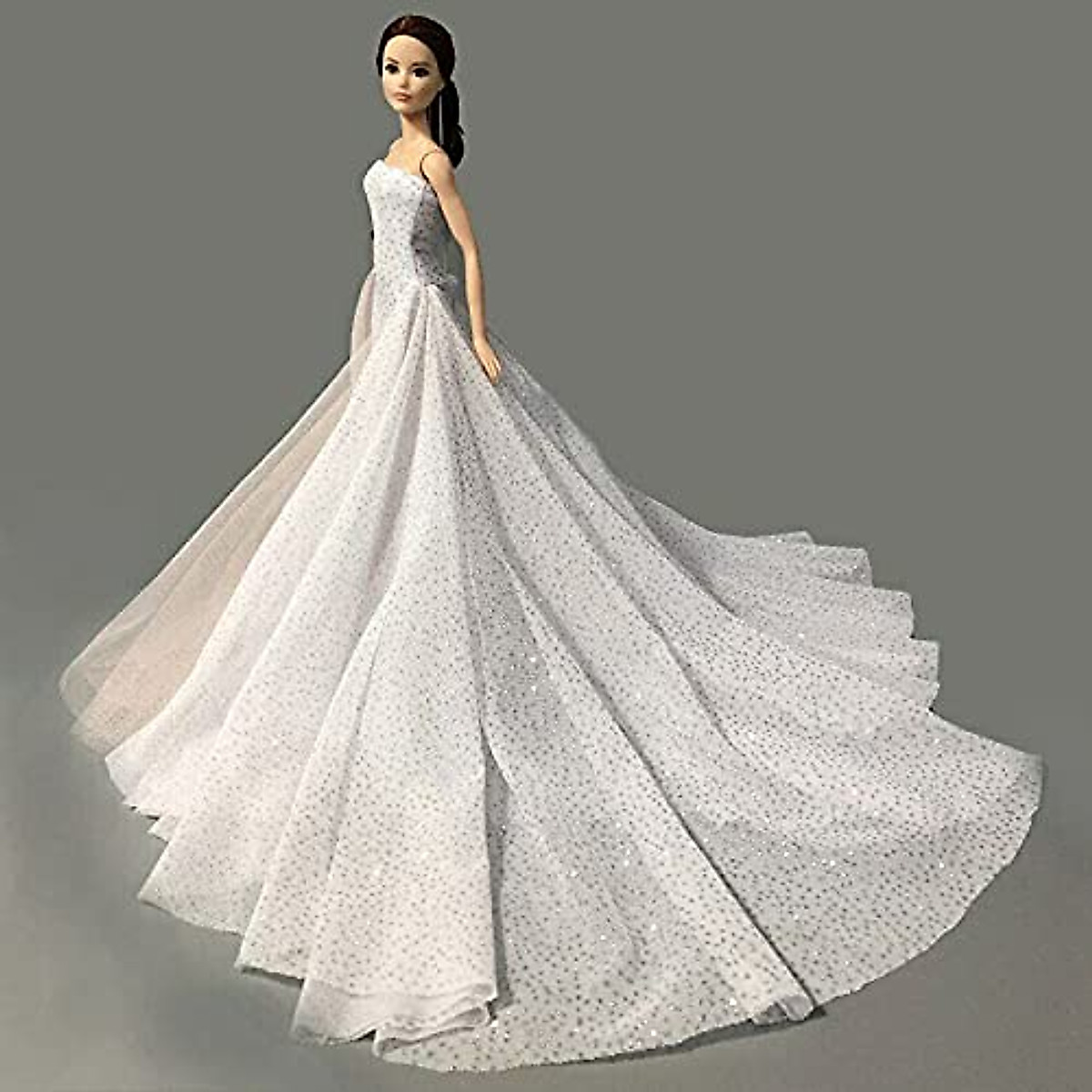 Princess Evening Party Clothes,White 11.5 Inches Fashion Wedding Dress for Doll Clothes Party,Gift for Kids 3 to 8 Years Old